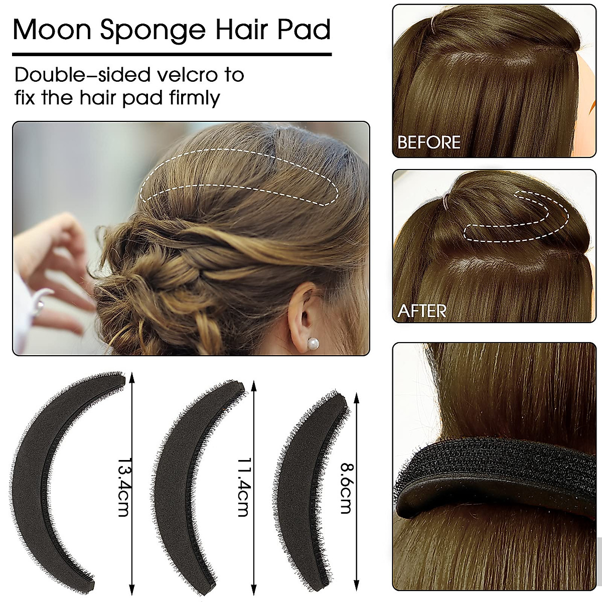 12 Pieces Hair Styling Set: Sponge, Invisible Clips, Combs, Volume Inserts, Hair Extensions Accessories (Black, Coffee, Dark Brown)