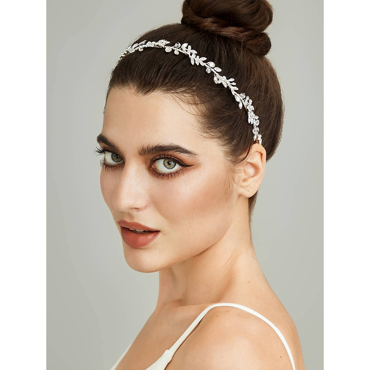 SWEETV Rhinestones Bridal Headband Silver Crystal Wedding Headpieces for Brides Hair Pieces for Bridesmaid Flower Girl Hair Accessories