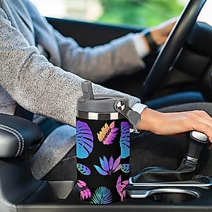 GemGam Stainless Steel Tumbler with Lid And Straw 30 Oz Top Handle Neon Tropical Palm Tree Leakproof Vacuum Insulated Water Bottle for Car Travel Purple Pink