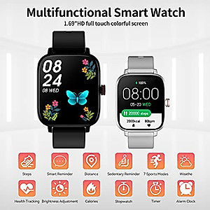 Smart Watch, Luoba 1.69'' Full Touch Answer/Make Call Android Smartwatch for Women Men Fitness Tracker with Heart Rate Sleep Monitor Calorie Step Counter Fitness Watch Compatible Android iOS (Black)