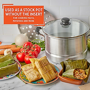 IMUSA USA MEXICANA-410 Aluminum Steamer with Glass Lid 10-Quart, Silver, 10Qt