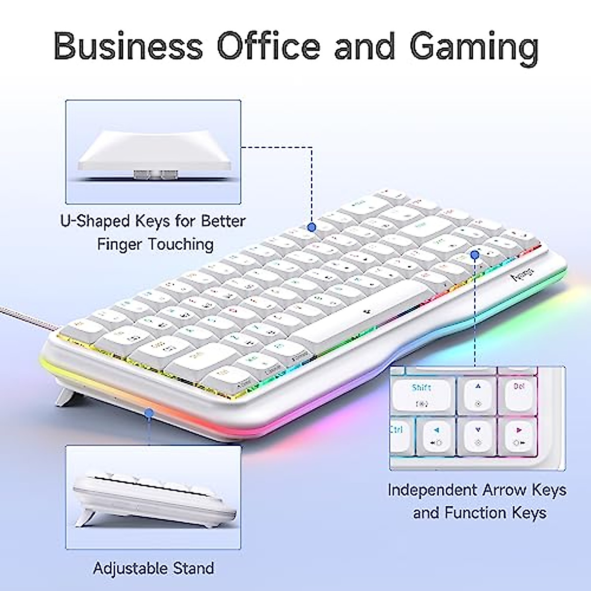 KEMOVE K68se Wired 60% Gaming Mechanical Keyboard RGB Backlit/Lighting Strip,Linear Red Switch,DSA Profile PBT Keycaps Windows and Mac Compatible,White