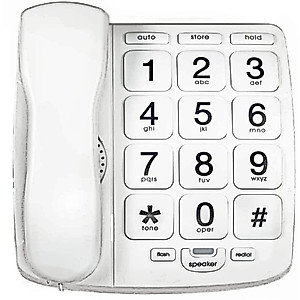 Tyler TBBP-4-WH Telephone for Seniors - Large Button Landline Phone for Elderly with Loud Speaker, Speed Dial, Ringer Volume Control, Wall Mount - Easy to See & Press Numbers - Works in Power Outage