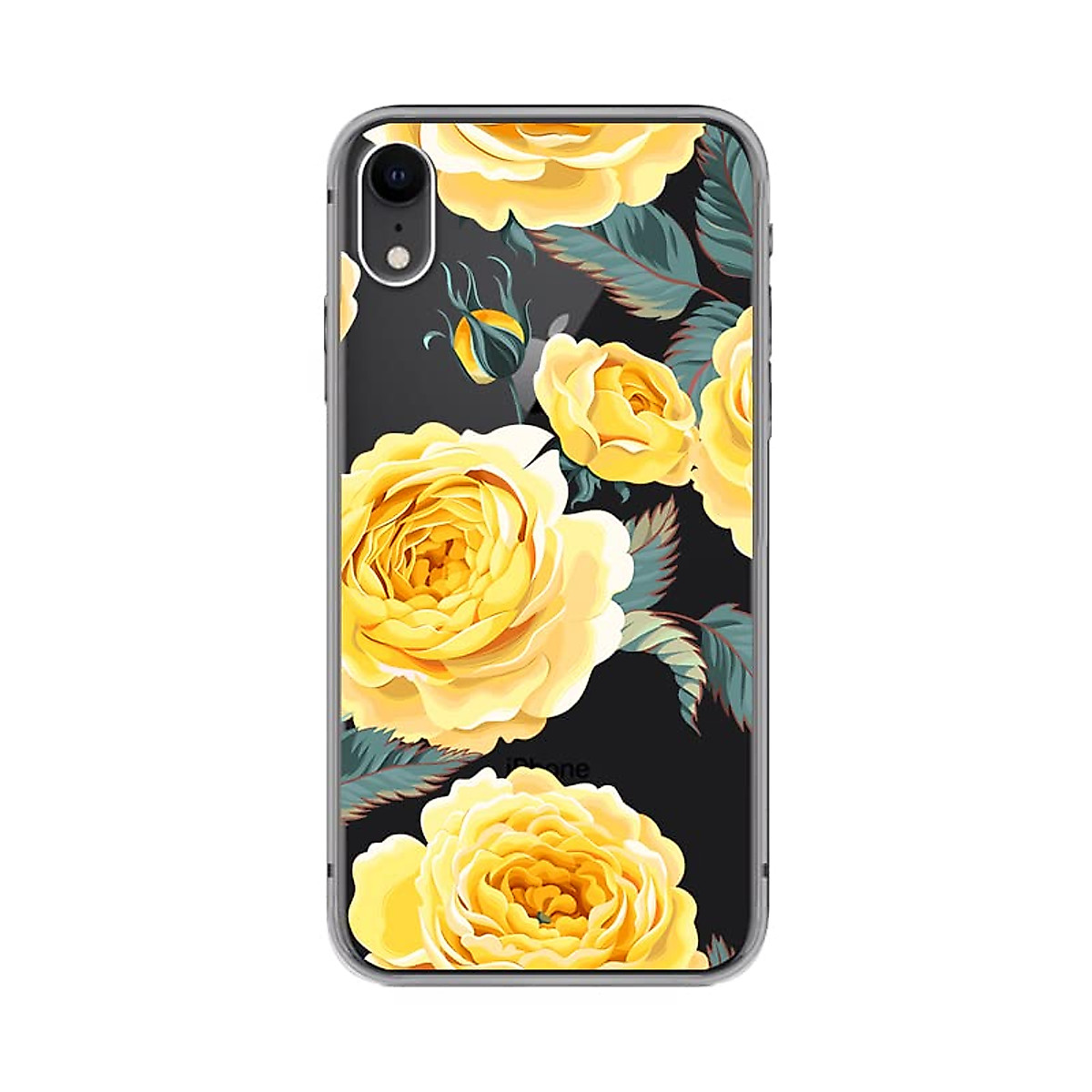 Blingy's for iPhone XR Case, Women Girls Cute Floral Roses Design Pretty Rose Flower Style Transparent Soft TPU Protective Clear Case Compatible for iPhone XR 6.1 inch (Yellow Roses)