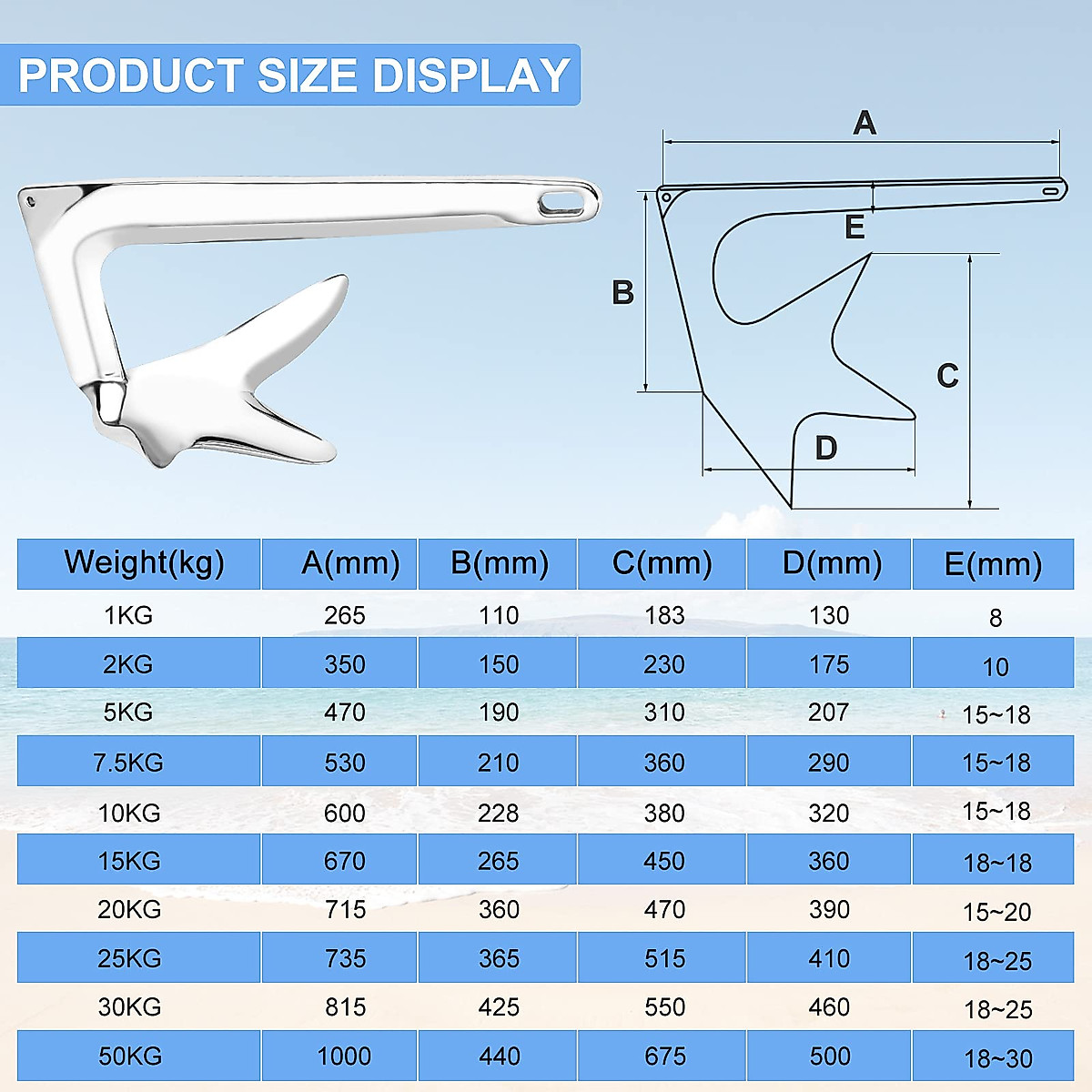 ISURE MARINE Stainless Steel Bruce Style Claw Force Boat Anchor 11lbs (5kg) Heavy Duty Marine Grade Polished