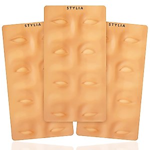 Microblading Supplies 3 Piece Tattoo Practice Skin For Eyebrows: Permanent Makeup Silicone Skin To Practice Brow Micro-Blading And Needling, Fake Skin Sheets For Professionals And Beginners