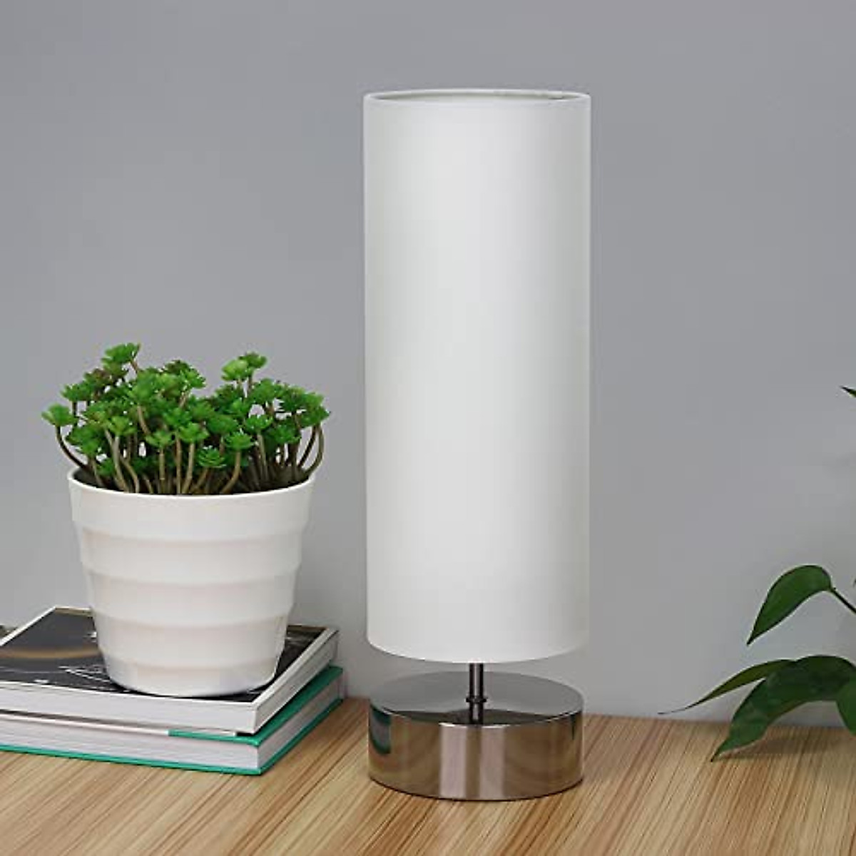 Touch Control Nightstand/Table Lamp Bedside Minimalist Desk Lamp Modern Accent Dimmable Touch Light with Cylinder Lamp Shade Night Light for Bedroom Living Room Kitchen, E26 Bulb Included