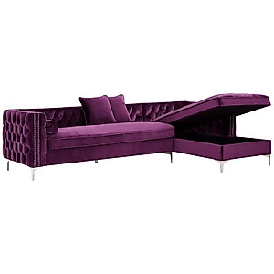 MAKLAINE 115" Velvet Secitional Sofa with Right Facing Chaise in Purple