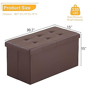 Guangshuohui Storage Ottoman Bench, Faux Leather Footrest Ottoman, Storage Bench Suit for Bedroom,Living Room and Hallway (Dark Brown, Glossy Pull Point)