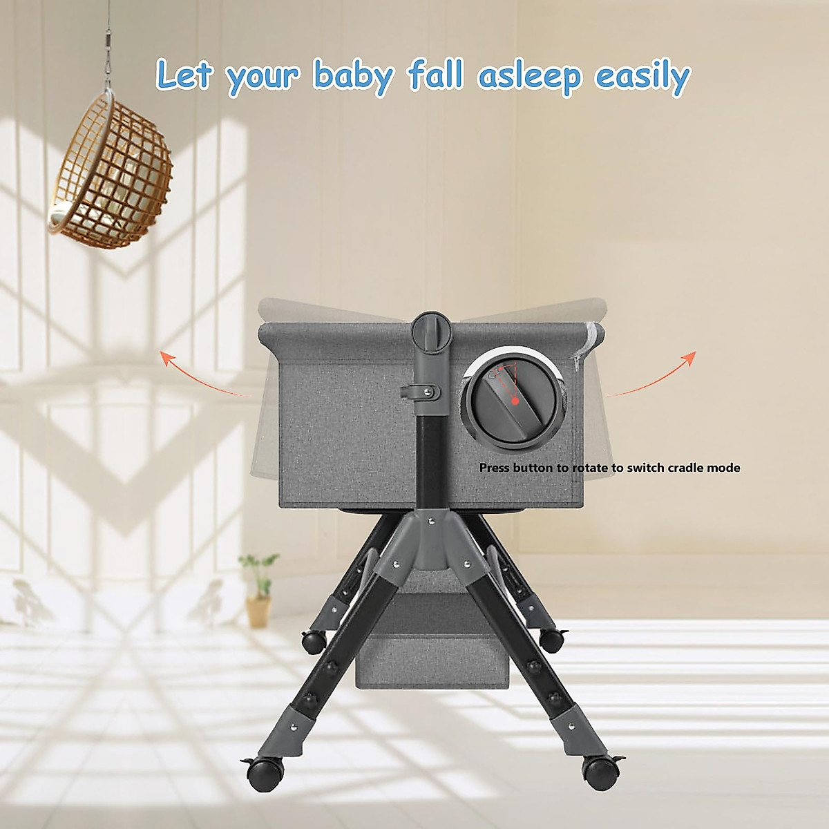 Bellababy Bedside Bassinet, Bedside Sleeper, Bedside Crib with Changing Table, Easy Folding Portable Crib, Adjustable Portable Bed for Infant/Newborn (Dark Grey)