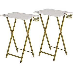 VECELO Foldable TV Tray Portable Wooden Snack Table for Livingroom, Bedroom, Office, Tiny Desk, Golden