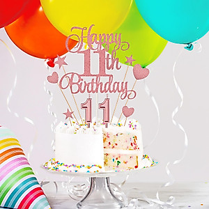 11th Birthday Cake Decorations Set Include 11th Birthday Candles Numeral 11 Cake Candles and Happy 11th Birthday Cake Toppers with Heart Star Cupcake Picks for Birthday Party (Rose Gold Series)