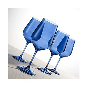 Godinger Wine Glasses, Red Wine Glasses Set, Crystal Wine Glass Cups, Drinking Glasses, Set of 4, Navy, 19.5oz - Made in Europe