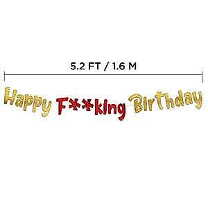 Funny Birthday Gold and Red Glitter Banner – Happy Birthday Party Supplies, Ideas, and Gifts – 21st, 30th. 40th, 50th, 60th, 70th, 80th Adult Birthday Decorations