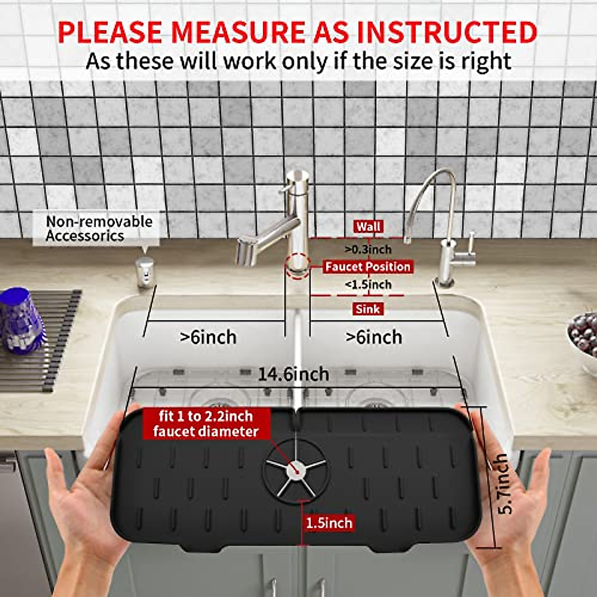 Kitchen Sink Splash Guard, Silicone Faucet Mat Sink Water Splash Guard, Faucet Splash Catcher, Silicone Deflector Under The Faucet, Keep Kitchen, Bathroom Sinks Dry (Black)