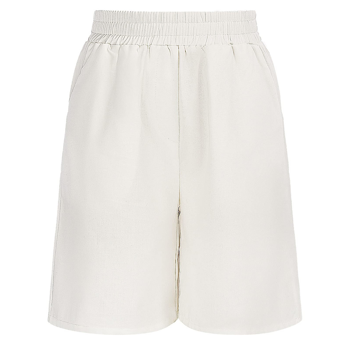 KANCY KOLE Plus Size Shorts for Women White Linen Shorts Knee Length High Waisted Beach Shorts with Pockets(White,2XL)