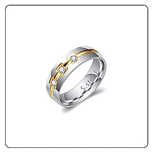 Fusamk Fashion White Gold Stainless Steel Crystal Band Ring(Steel(7))