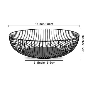 IBWell Wire Fruit Basket Fruit Bowl Kitchen Fruit Basket Stand Fruit Bowls for the Counters Metal Fruit Bowl-11 * 3"(D*H)(Exposure Black)