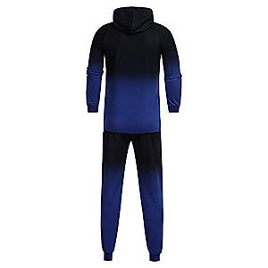 Men's Pullover Winter Workout Thenlian Mens Autumn Winter Packwork Print Sweatshirt Top Pants Sets Sport Suit Tracksuit(Blue, XXXL)