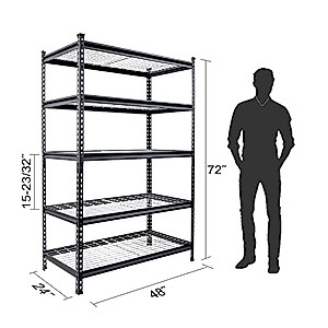 WORKPRO 5-Tier Metal Shelving Unit, 48”W x 24”D x 72”H, Heavy Duty Adjustable Storage Rack, 4000 lbs Load Capacity (Total), for Garage, Basement, Warehouse, Workshop