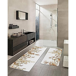 Eucalyptus Leaves Bath Mat for Tub,Non Slip Bathroom Floor Runner Rug Quick Dry & Absorbent Diatomaceous Earth Shower Sink Kitchen Doormat,Thanksgiving Fall Plant American Farmhouse 20x32+20x47