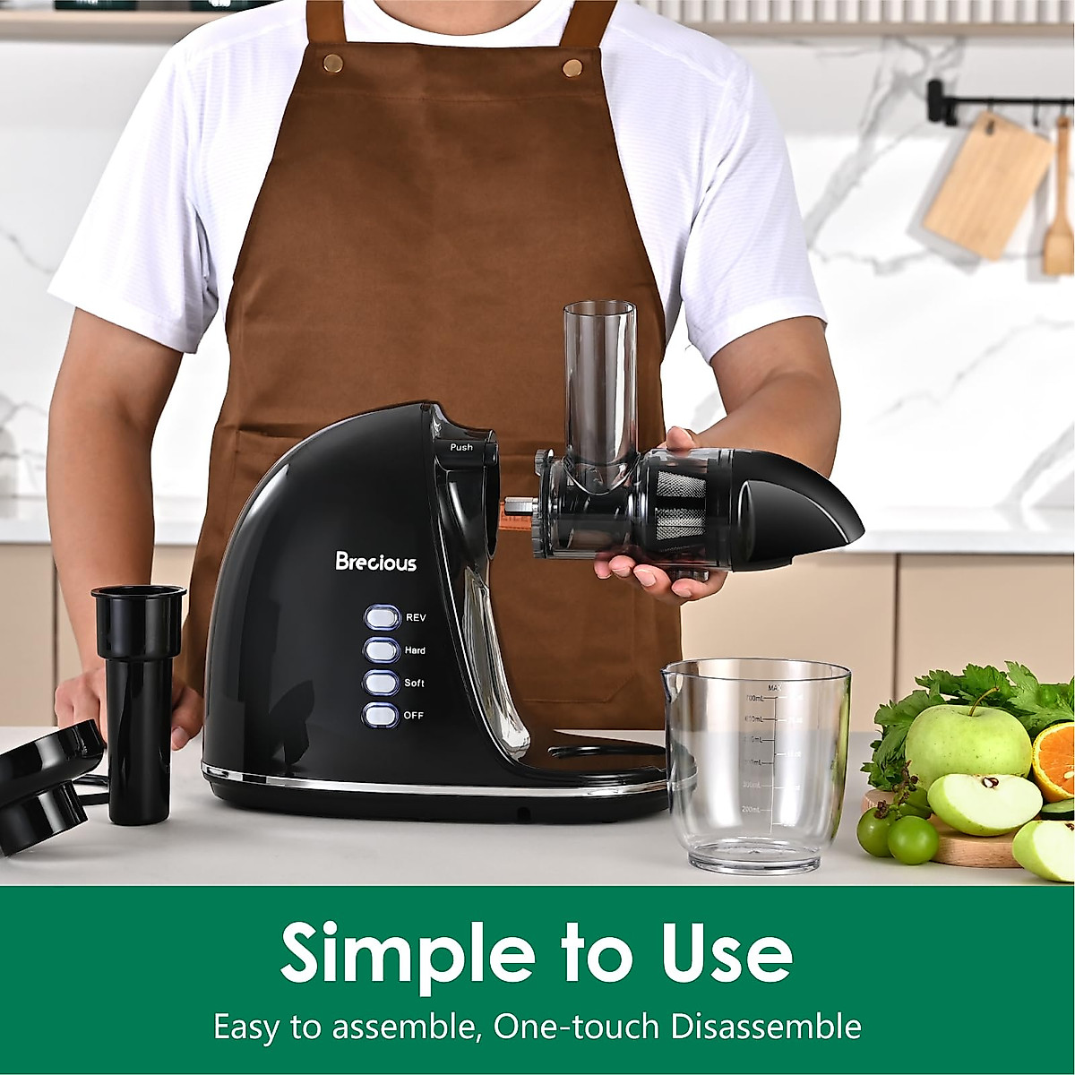 Slow Masticating Juicer,Brecious Cold Press Juicer with 2 Speed Modes & Quiet Motor,Juicer Machines Vegetable and Fruit with Reverse Function,Celery Juicer,BPA-Free,Easy to Clean (Black)