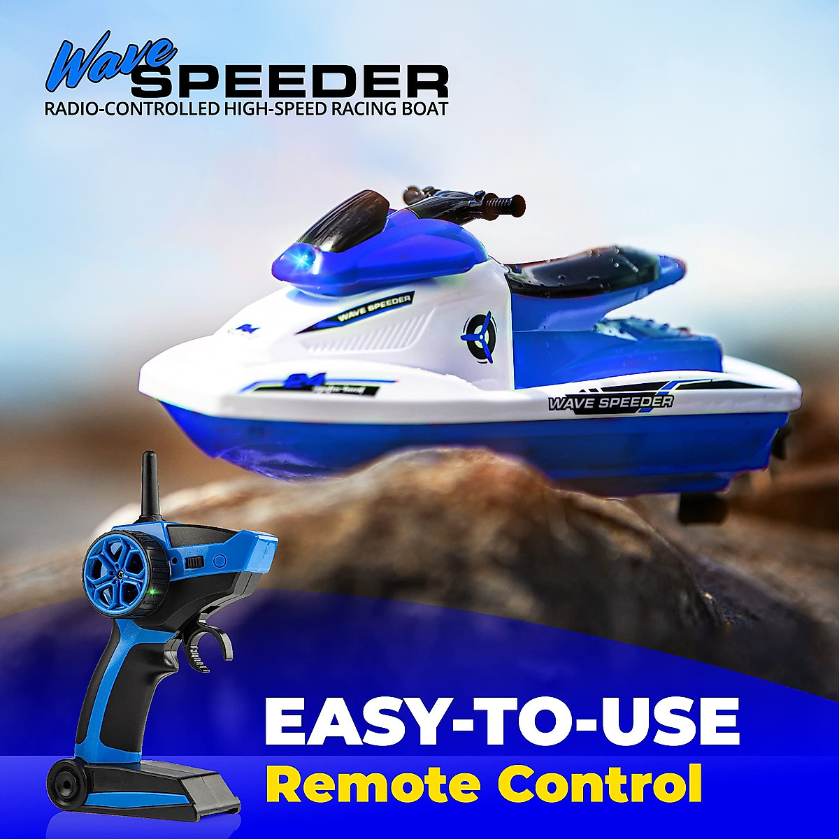 Force1 Wave Speeder RC Boat for Kids - Remote Control Boat for Pool Water or Lake Play, Mini RC Boat Toy with Remote Kid Motor Boat, Rechargeable Battery, Dual Motor, USB Charger, 2.4GHz Remote (Blue)