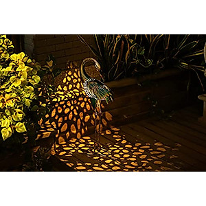TOMBABY Solar Metal Garden Preening Crane Statue Metal Heron Outdoor Decor, Yard Art Bird Decoy for Backyard Pond