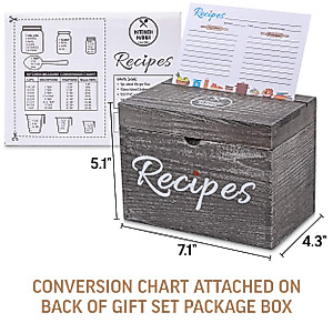 KitchenMania Wood Recipe Box with Cards,Wood Dividers 4x6 Vintage Style Set,100 Double Sided Recipe Cards,100 Recipe Card Protectors, Gift for Grandma Mom Women Wedding Bridal Shower Rustic Black
