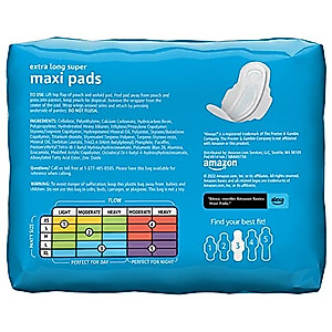 Amazon Basics Thick Maxi Pads with Flexi-Wings for Periods, Extra Long Length, Super Absorbency, Unscented, Size 3, 26 Count, 1 Pack (Previously Solimo)