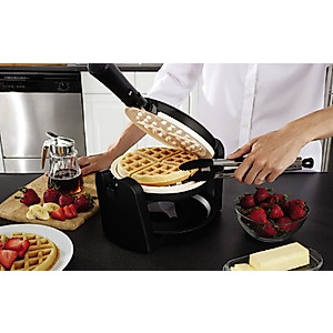 Oster Titanium-Infused DuraCeramic Flip Waffle Maker, Black (CKSTWFBF10W-TECO)