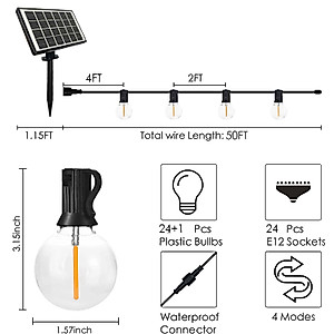 SUNTHIN Solar String Lights, 50ft Solar Patio Lights with 24 Shatterproof G40 LED Bulbs, Waterproof Solar Powered Outdoor Lights for Backyard, Garden, Deck, Porch, Pergola, Pool, Camping, Party