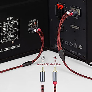 GESSEOR RCA Cable 20 ft 2RCA to 2RCA Cable 2Rca Male to 2-RCA Male Audio Stereo Subwoofer Cable Nylon-Braided Auxiliary Audio Cord for Home Theater, HDTV, Amplifiers, Hi-Fi