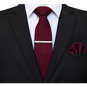 JEMYGINS Burgundy Wool Tie Cashmere Necktie and Pocket Square with Tie Clip Sets for Men(3)
