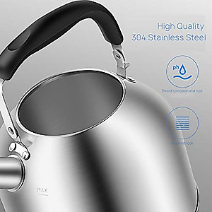 MAXCOOK 4.2 Quart/4L Stainless Steel Whistling Tea Kettle,Brushed Satin, Suitable to Boiling Water & Tea on Induction Stove, Gas Stove Top