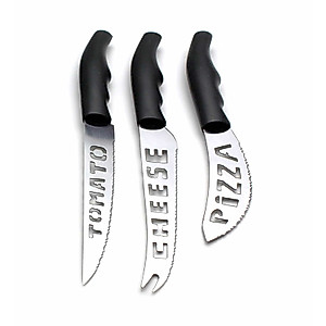 Merchandise Unlimited 3 Piece Sharp Gourmet Custom Knife Set, Tomato, Cheese, Pizza & Bamboo Cutting Board Included!!!