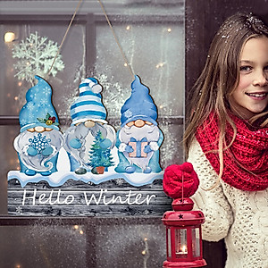 Auidy_6TXD Hello Winter Welcome Door Sign, Gnomes Winter Christmas Door Hanging Signs Farmhouse Home Sign for Home Porch Front Door Indoor Outdoor