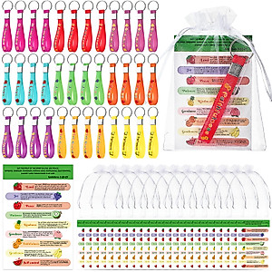 Cunno 36 Sets Fruit of The Spirit Gifts Set Bulk Religious Fruit Bible Verse Cards Christian Fruit Keychains Organza Bags Holy Week Gift for Christmas Graduation Church Sunday School Party Favor
