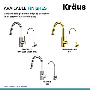 KRAUS Oletto Pull-Down Kitchen Faucet and Purita Water Filter Faucet Combo in Brushed Brass, KPF-2620-FF-100BB