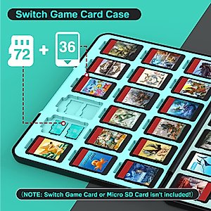 CYKOARMOR Switch Game Case for Nintendo Switch/OLED/Lite, Switch Game Holder with 36 Games Storage and 72 Memory Cartridge Slots, Portable Switch Game Card Case with Magnetic Closure, Black Blue