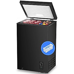Kismile 2.7 Cubic Feet Chest Freezer with Removable Basket Free Standing Top Open Door Compact Freezer with Adjustable Temperature for Home/Kitchen/Office/Bar (2.7 Cubic Feet, Black)