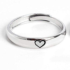 2 Pcs Heart Matching Rings Set Couple Friendship Lover Open Adjustable Rings Minimalist Heart Engagement Wedding Bands Simple Multi-Style Jewelry for Him Her Lover Couples - Heart