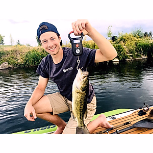 Kraken Bass Fish Scale - Fish Scales Digital Weight with Backlit LCD Display, Fishing Scale with Measurable Tape - Portable and Compact Design Hanging Scale, 110 lbs / 50 kg - Fishing Gifts for Men