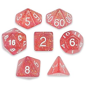 Wiz Dice 7 Die Polyhedral Dice Set - Royal Bubblegum (Pink Glitter) with Velvet Pouch