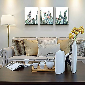 Canvas Wall Art for bedroom living room Canvas Prints Artwork bathroom Wall Decor Green plants Succulent cactus flower painting 12" x 16" 3 Pieces modern Framed Ready to hang Office Home Decorations