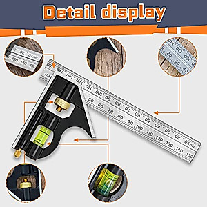 Sirius&Co 6" Combination Square of Metric and Imperial Measurements Stainless Steel Angle Ruler