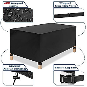 JESTOP Patio Furniture Covers, 96 Inch Rectangular Outdoor Table Cover Waterproof, Heavy Duty 600D Oxford Fabric Patio Table and Chair Cover Anti-UV with 4 Windproof Buckles, 96" L x 64" W x 40" H