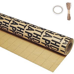 Win Change Birthday Wrapping Paper Rolls, Gift Happy Birthday Wrapping Paper Kraft Gift Birthday Design for Boys Men Women Girls Birthday 17 Inch X 33 Ft(Black,46.8 Sq.Ft.Ttl)
