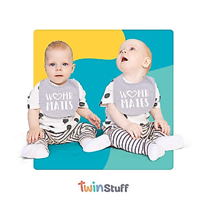 Twinstuff Womb Mates Twins Baby Bibs - 100% Soft Cotton, Unisex Twin Bib Set For Boys and Girls
