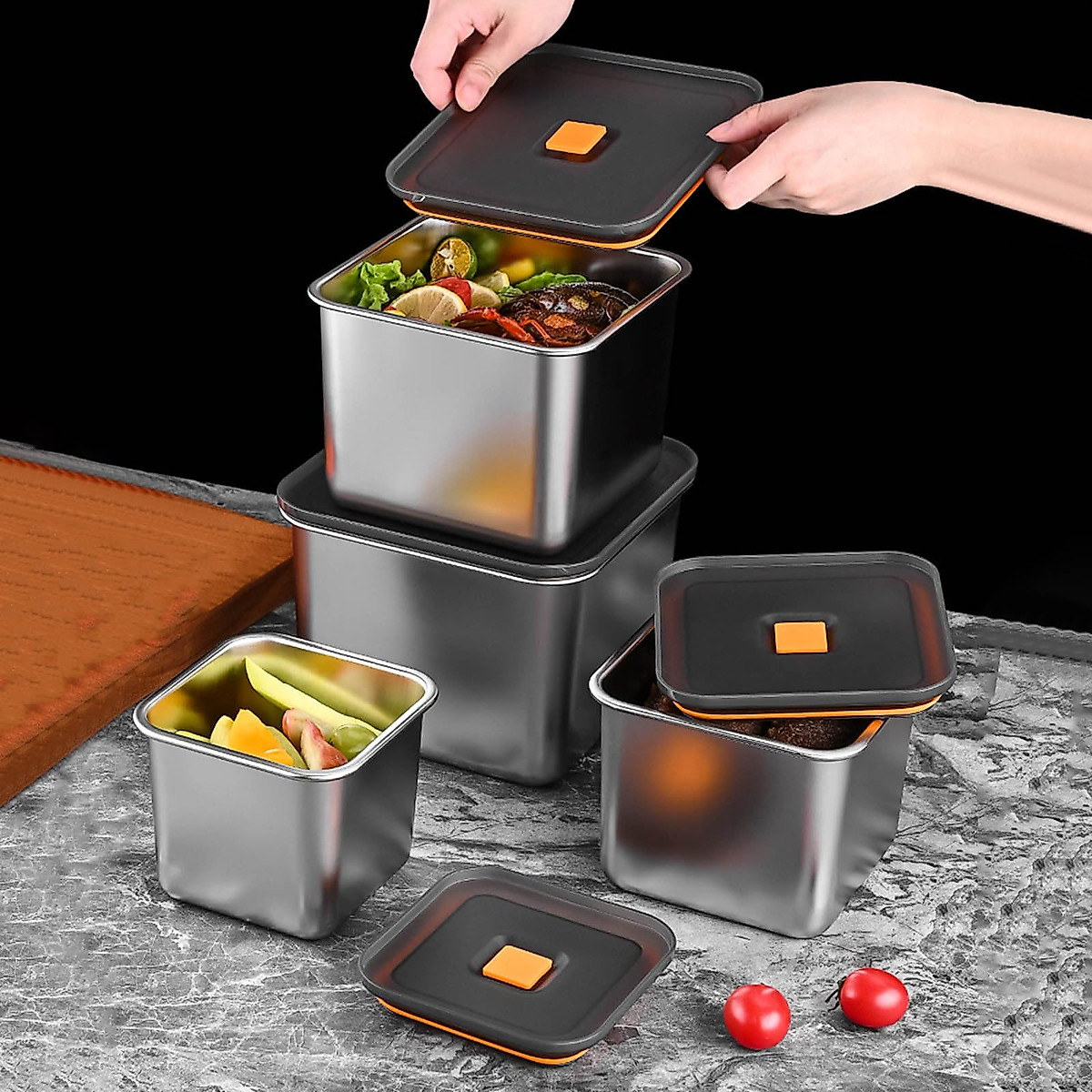 Stainless Steel Food Storage Containers with Lid, Food Lunch Box Containers Leak-proof Light Easy Set with Air Vent Snack Boxes Airtight Lunch Containers (65oz)